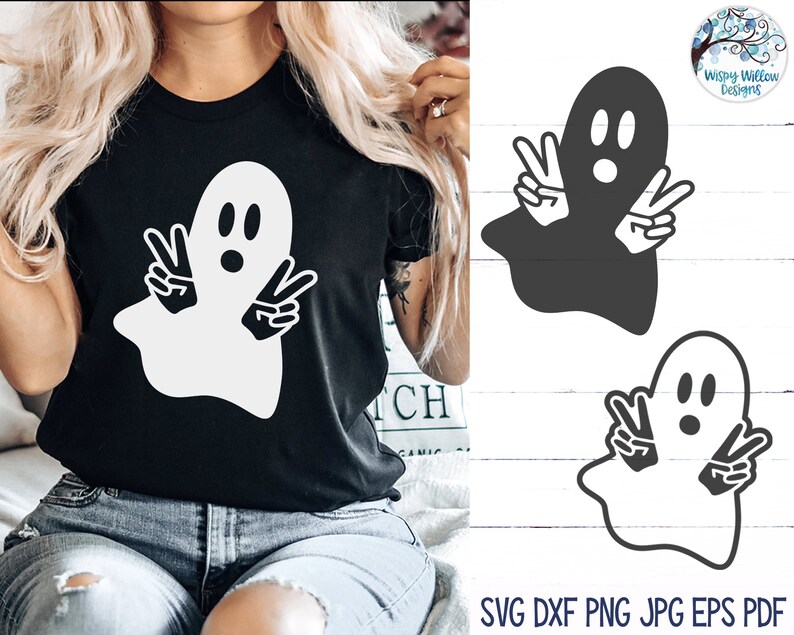 Ghosts With Peace Fingers SVG for Cricut, Cute Halloween Ghost Peace ...