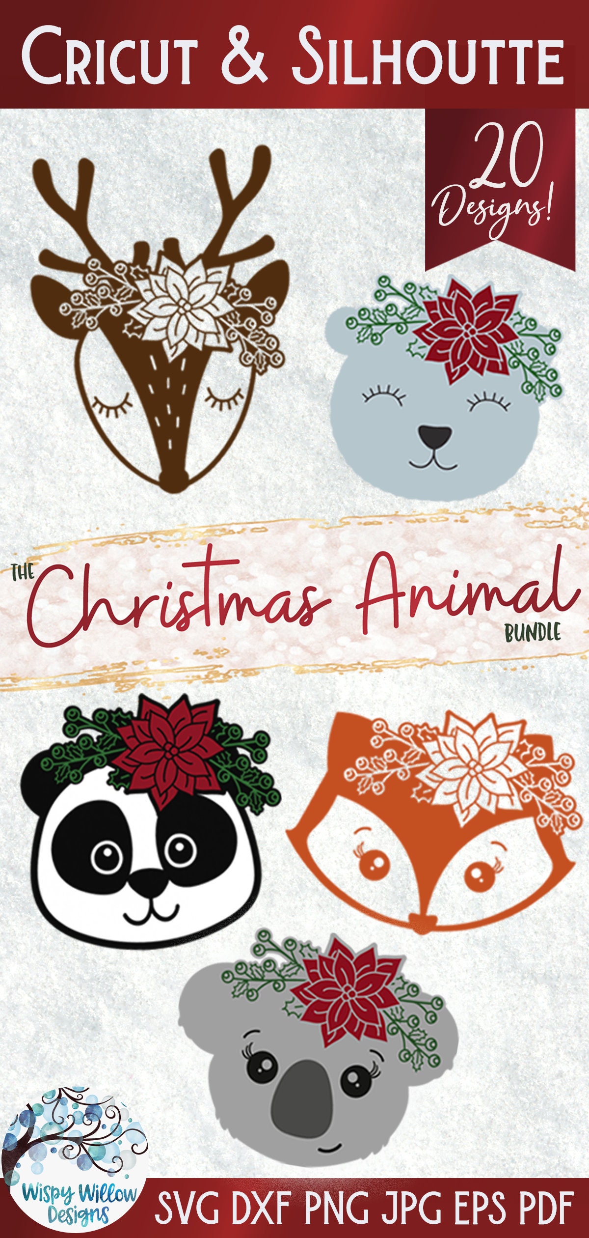 Christmas Animal SVG Bundle Christmas Animals With Flowers - Etsy