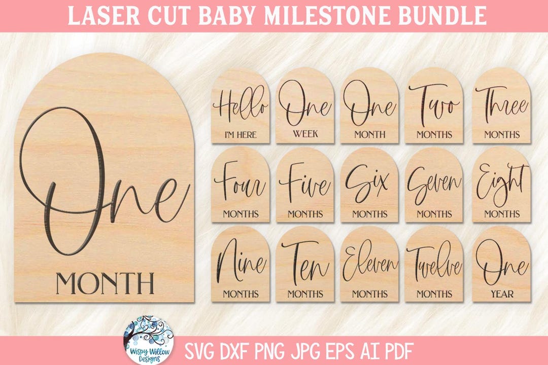 Baby Milestone SVG Bundle for Glowforge or Xtool Laser Cutter, Boho ...