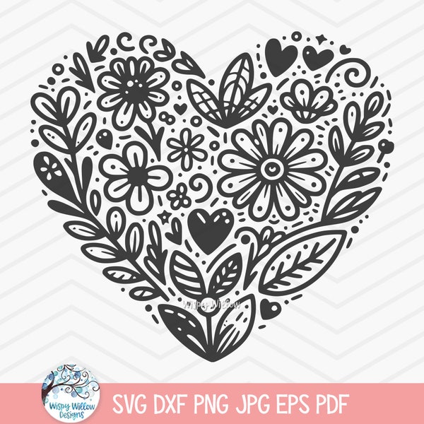 Flower Heart Svg - Etsy