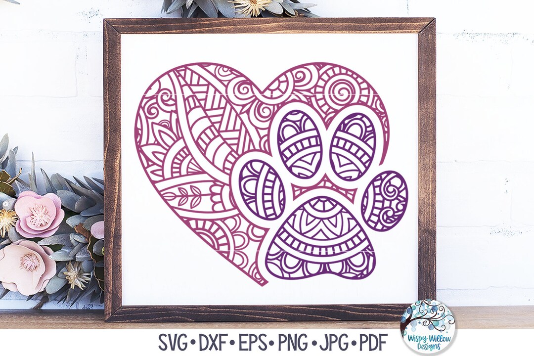 Paw Print Heart Mandala SVG, Paw Print Zentangle SVG, Dog Mandala Svg ...