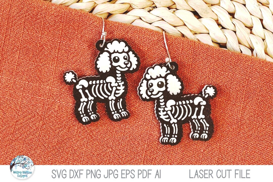 Poodle Dog Skeleton Earring SVG File for Laser Cutter, Puppy Halloween ...