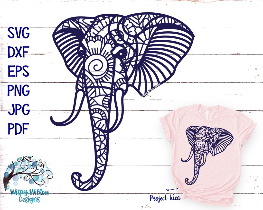 Elephant Mandala SVG for Cricut, Elephant Zentangle SVG, Dxf, Png ...