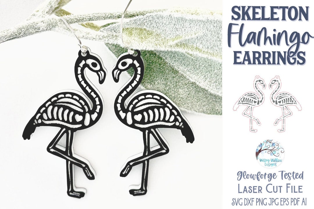 Skeleton Flamingo Earring SVG File for Laser Cutter, Halloween Earrings ...