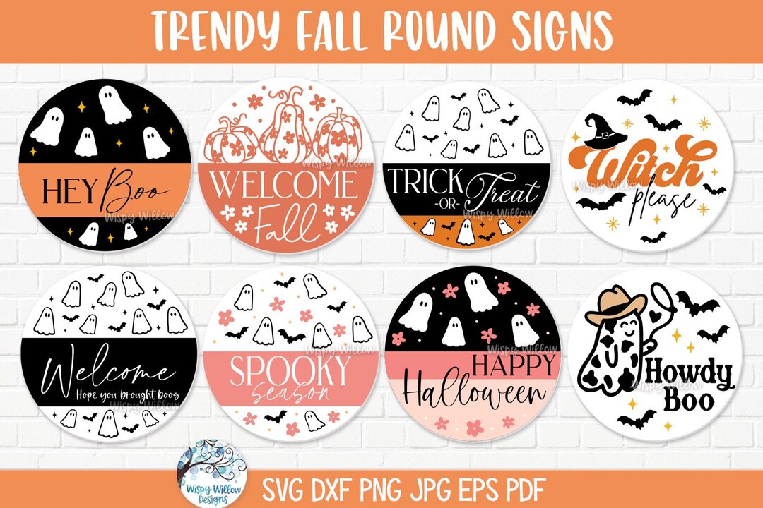 Round Fall Signs SVG Bundle for Cricut, Trendy Halloween Welcome Sign ...