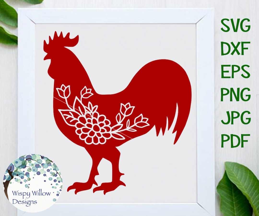 Rooster SVG File, Chicken With Flowers, Floral Farm Animal PNG Clipart ...