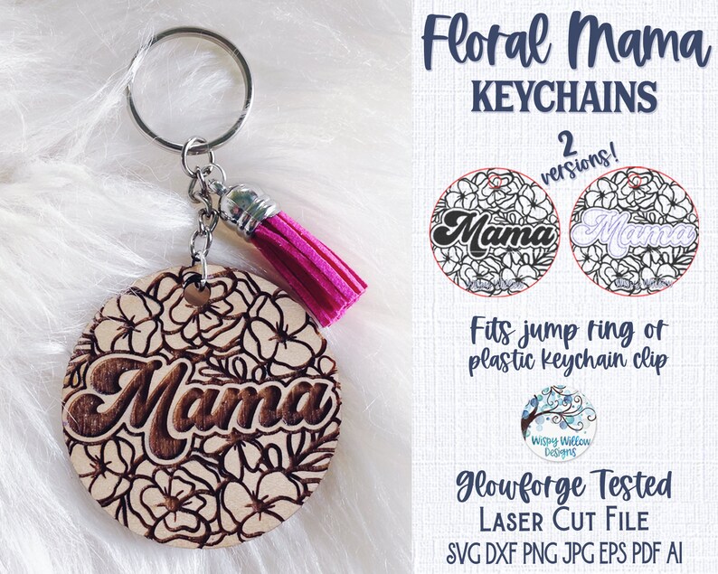 Floral Mama Keychain for Glowforge or Laser Cutter SVG, Keychains for ...