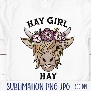 Hay Girl Hay Floral Highland Cow Sublimation PNG, Funny Cow Png, Hay ...