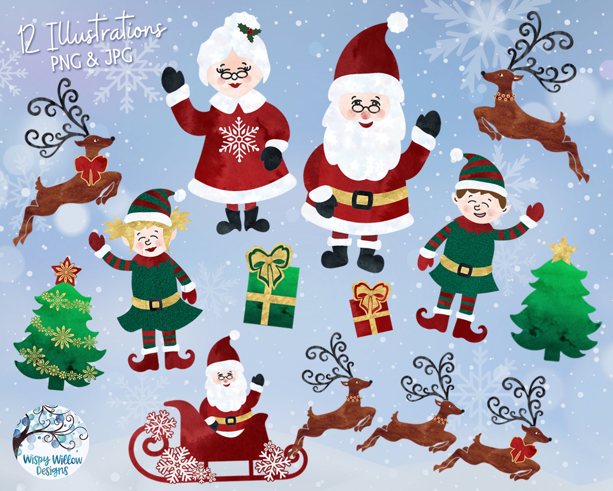 Christmas Watercolor Clipart PNG Printable Christmas PNG - Etsy