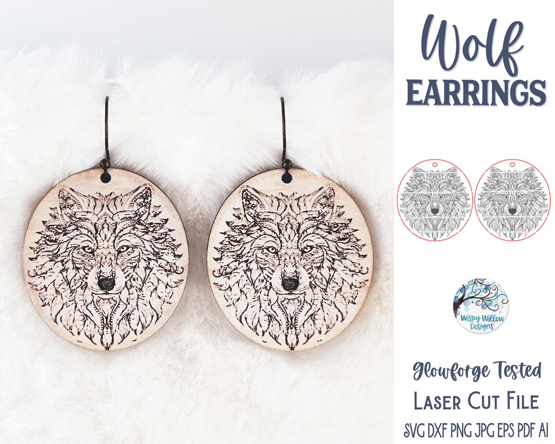 Wolf Earrings SVG File for Glowforge or Laser Cutter, Boho Animal ...