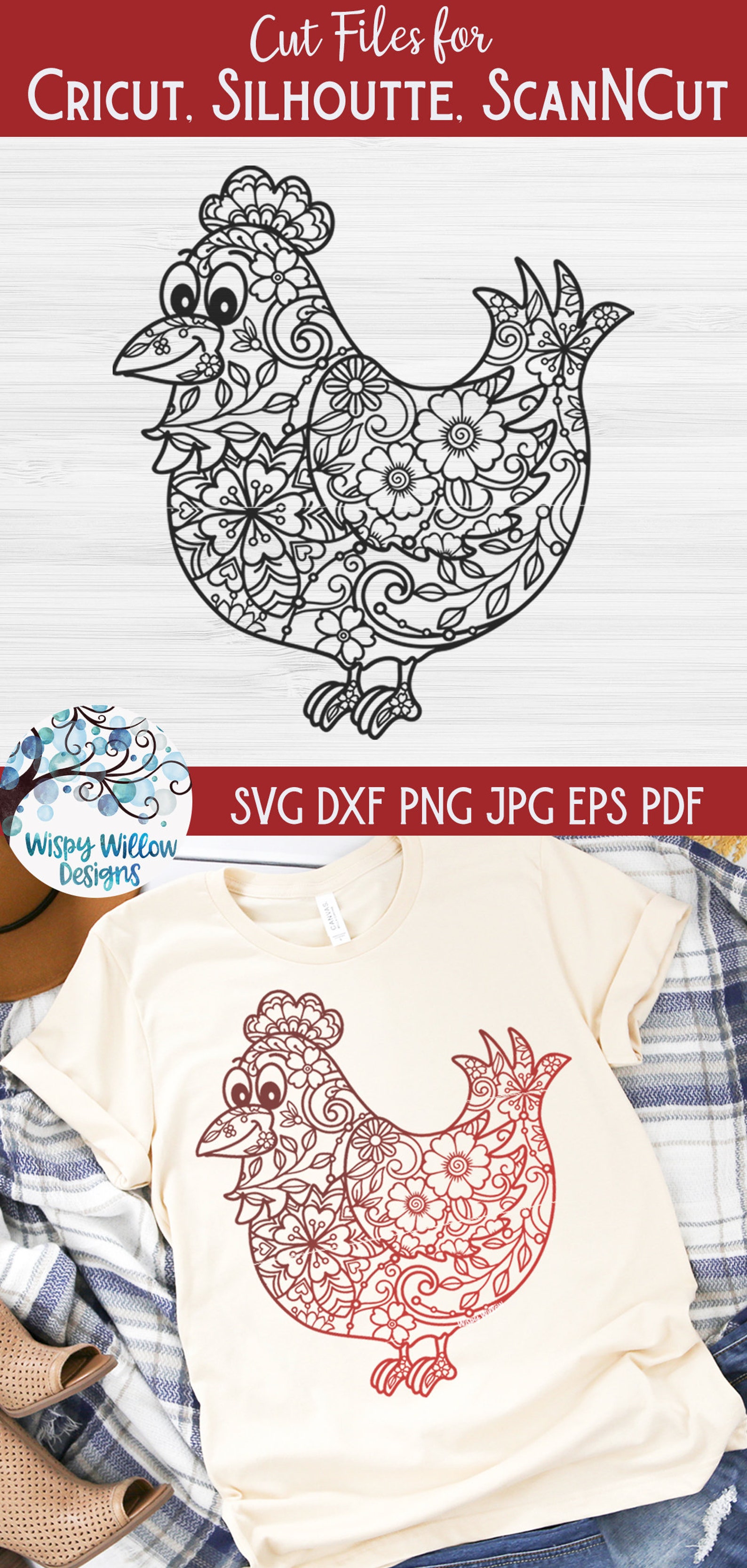Chicken Zentangle SVG, Chicken Mandala SVG, Chicken With Flowers SVG ...