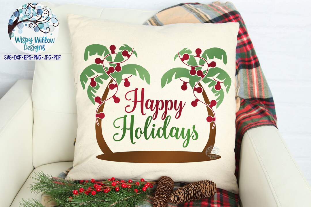 Palm Tree Happy Holidays SVG for Cricut, Tropical Summer Christmas ...
