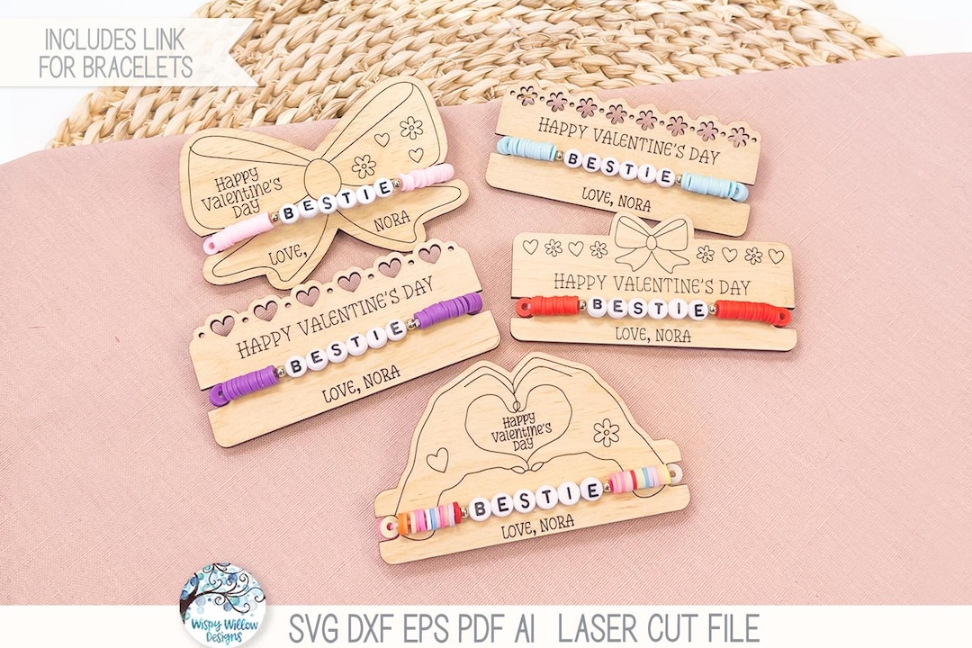 Valentine's Day Bracelet SVG File Bundle for Laser Cutter, Best Friends ...