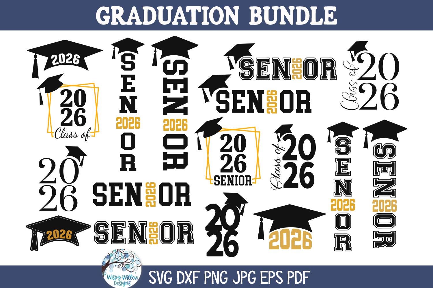 Senior 2026 SVG Bundle for Cricut, Graduation Cap PNG, Class of 2026 ...