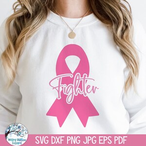 Fighter Ribbon SVG, Breast Cancer Svg, Pink Cancer Awareness Ribbon SVG ...
