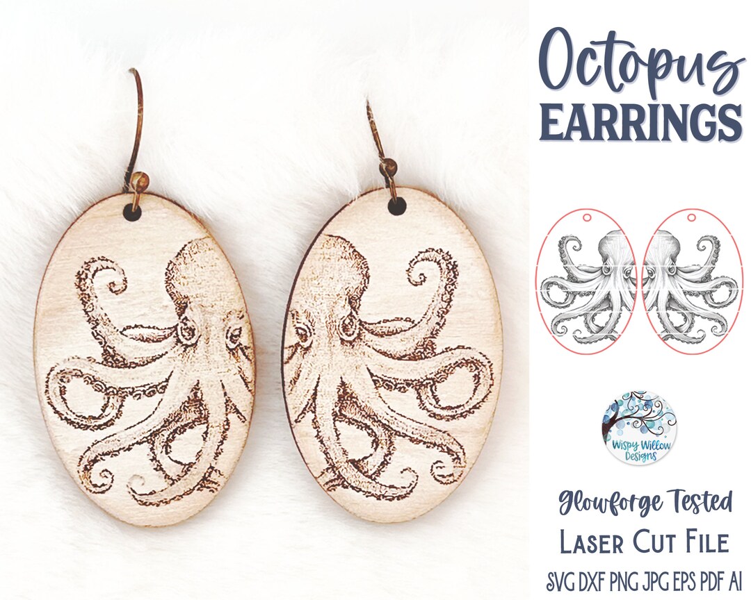 Octopus Earring SVG File for Glowforge or Laser Cutter, Sea Ocean ...