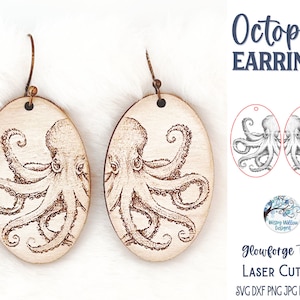 Octopus Earring SVG File for Glowforge or Laser Cutter, Sea Ocean ...