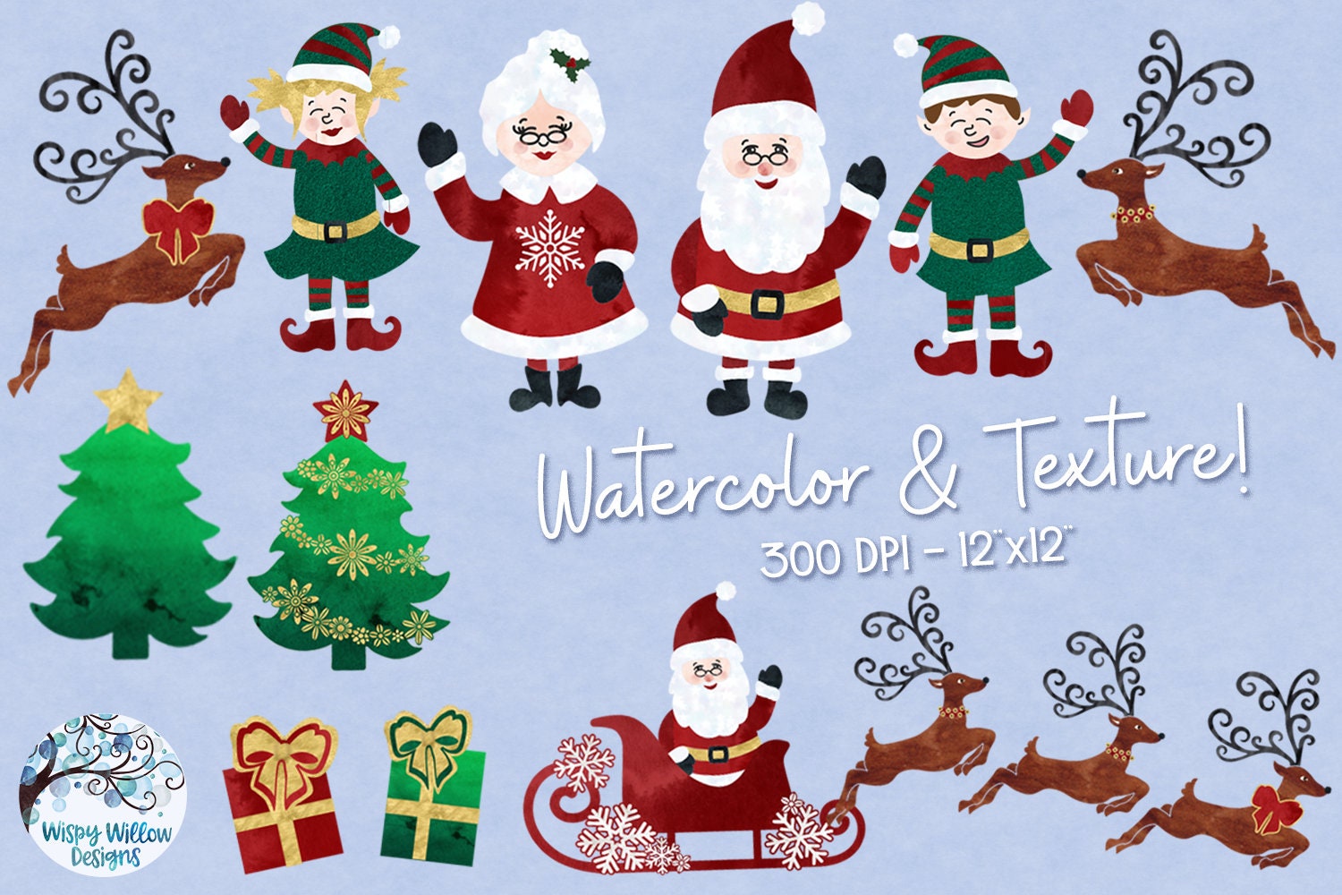Christmas Watercolor Clipart PNG Printable Christmas PNG - Etsy