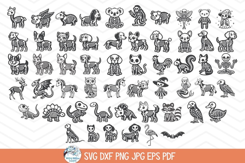 Animal Skeleton SVG Bundle for Cricut, Basset Hound Dog, Flying Pig ...