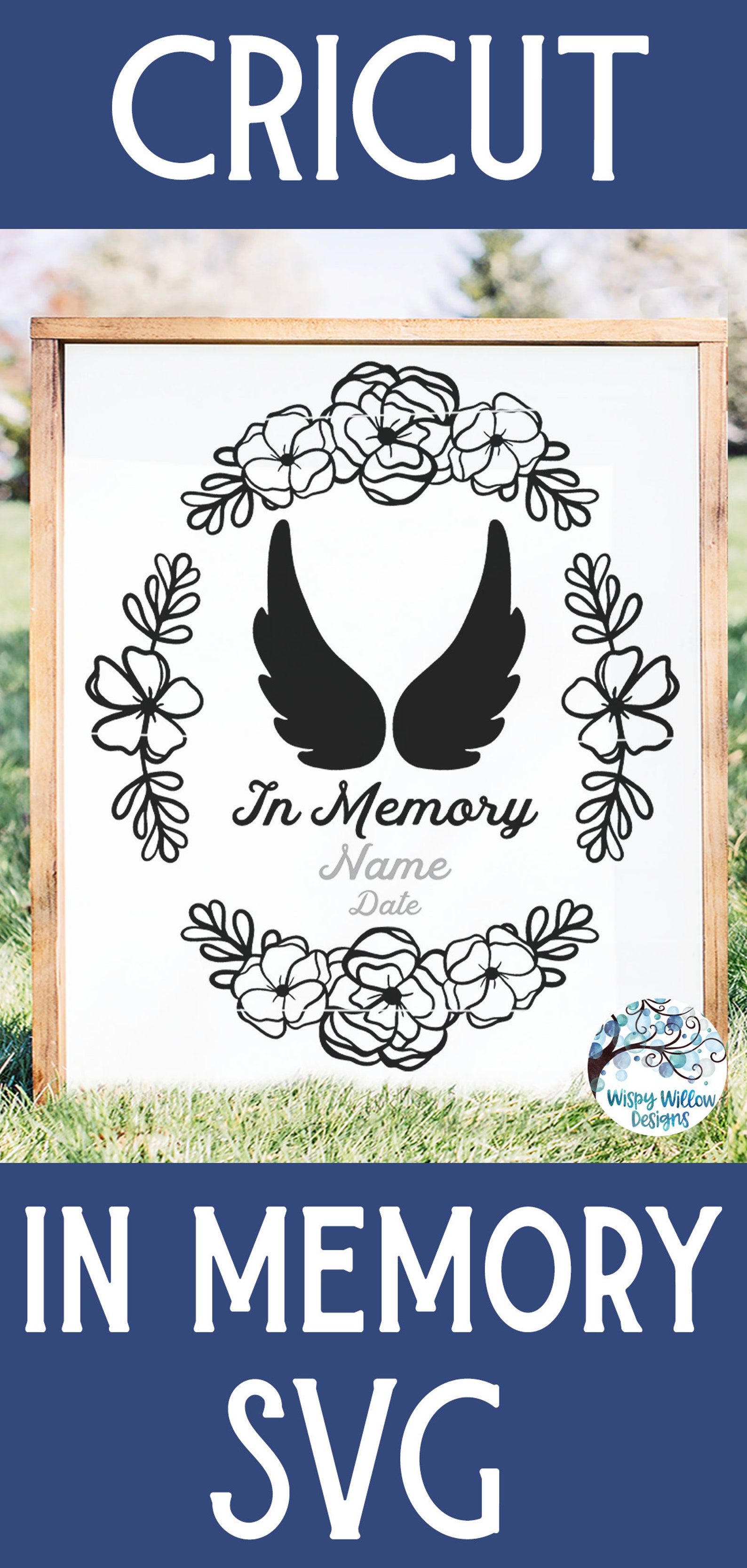 In Memory Angel Wings Svg in Memory With Flower Oval SVG in - Etsy