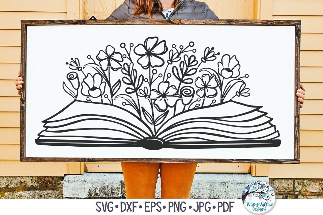 Floral Book SVG, Open Book With Flowers Drawing, Flowers Growing Out of ...