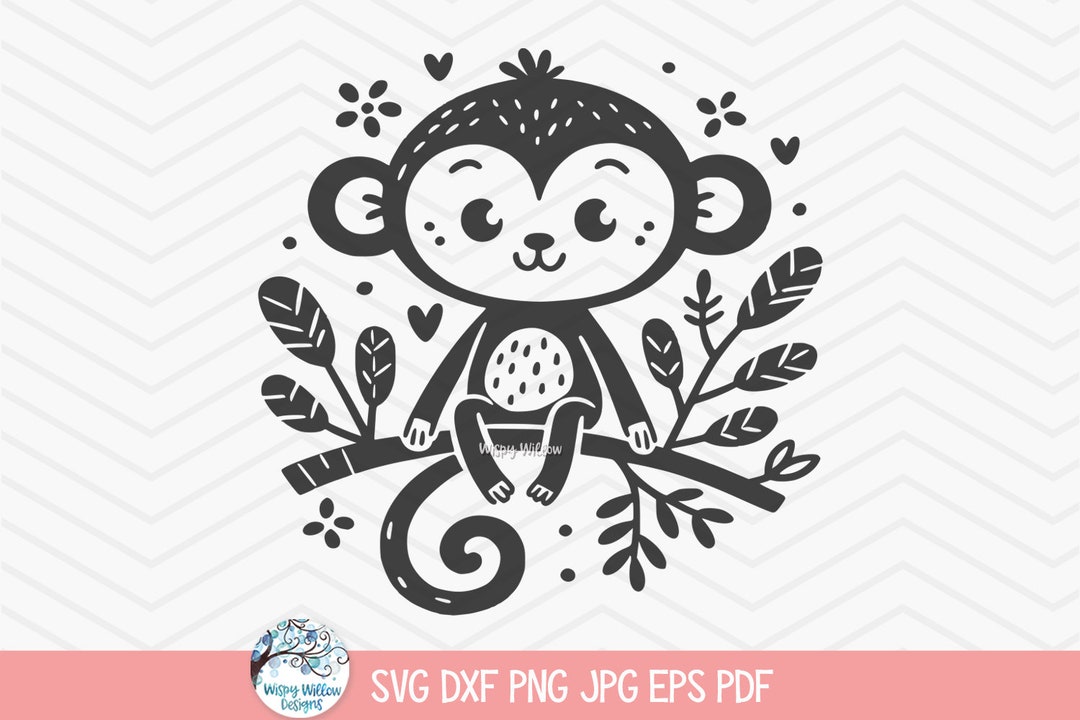 Monkey SVG for Cricut, Baby Monkey Illustration PNG, Kid's Shirt Design ...