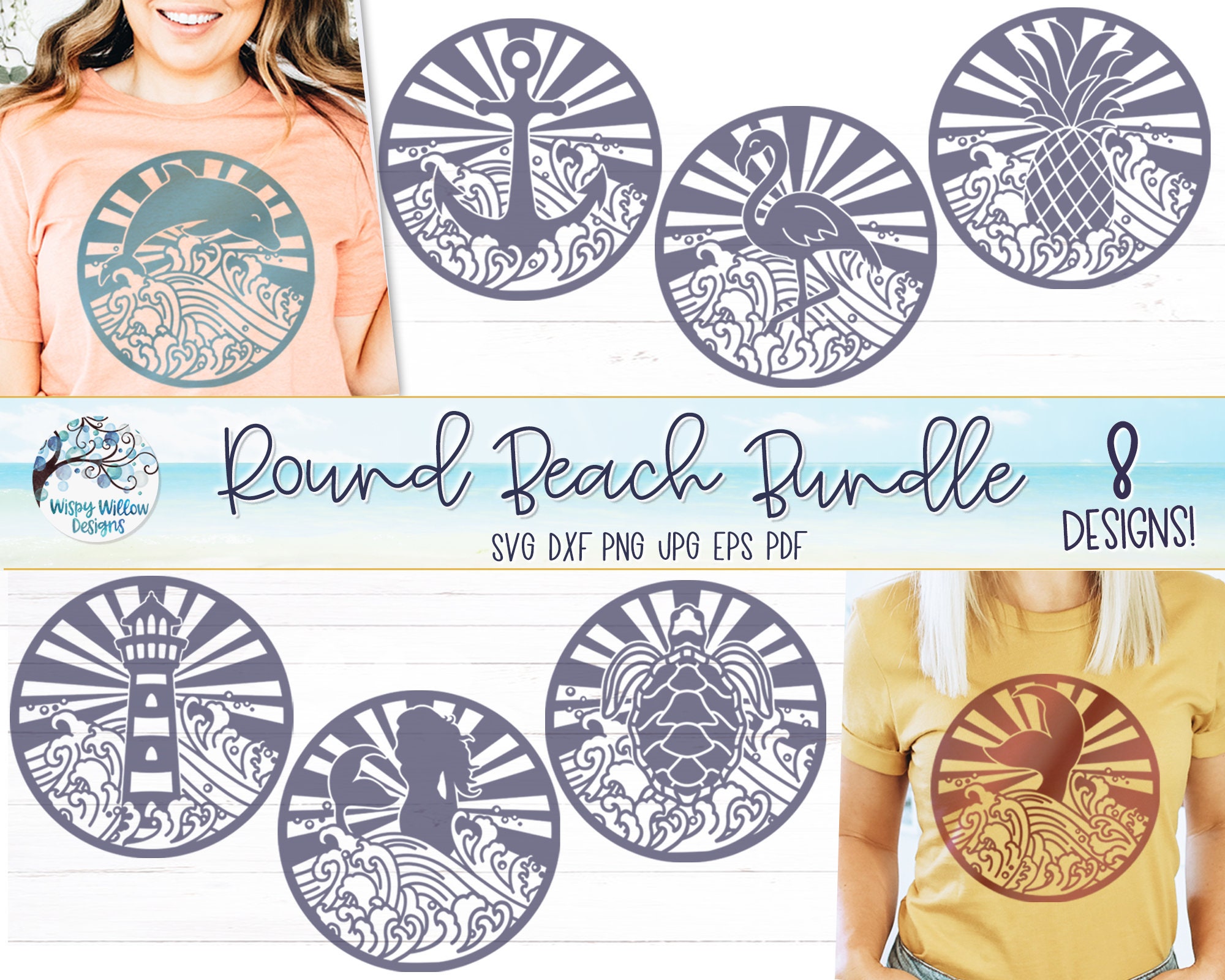 Round Beach SVG Bundle, Nautical Beach Signs, Anchor, Dolphin, Mermaid ...
