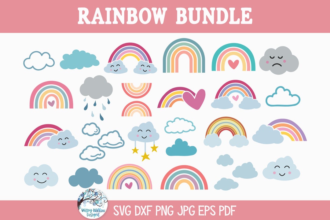 Rainbow Bundle for Cricut, Cute Rainbow Clipart PNG, Boho Rainbow ...