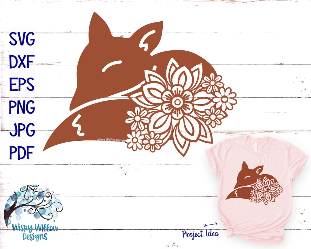 Floral Fox SVG, DXF, Png, Pretty Fox Svg, Fox With Flowers, Foxes Svg ...