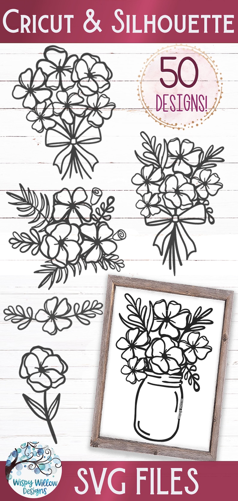 Flower SVG Bundle 50 Flower SVG Cut Files Hand Drawn | Etsy Canada