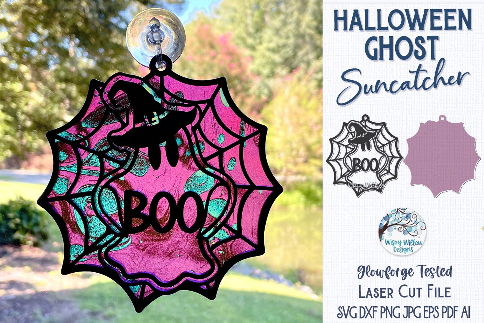 Halloween Ghost Suncatcher for Glowforge or Laser Cutter SVG, Spooky ...