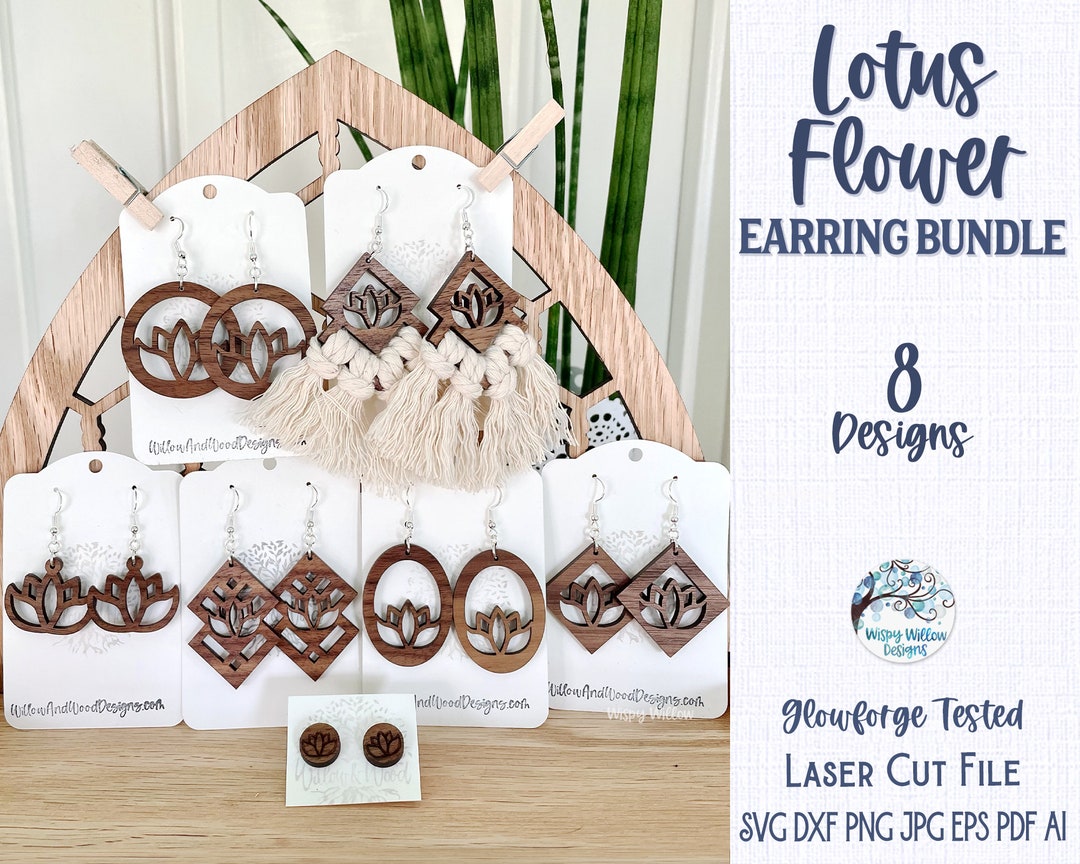 Lotus Flower Earrings SVG Bundle, File for Glowforge or Laser Cutter ...