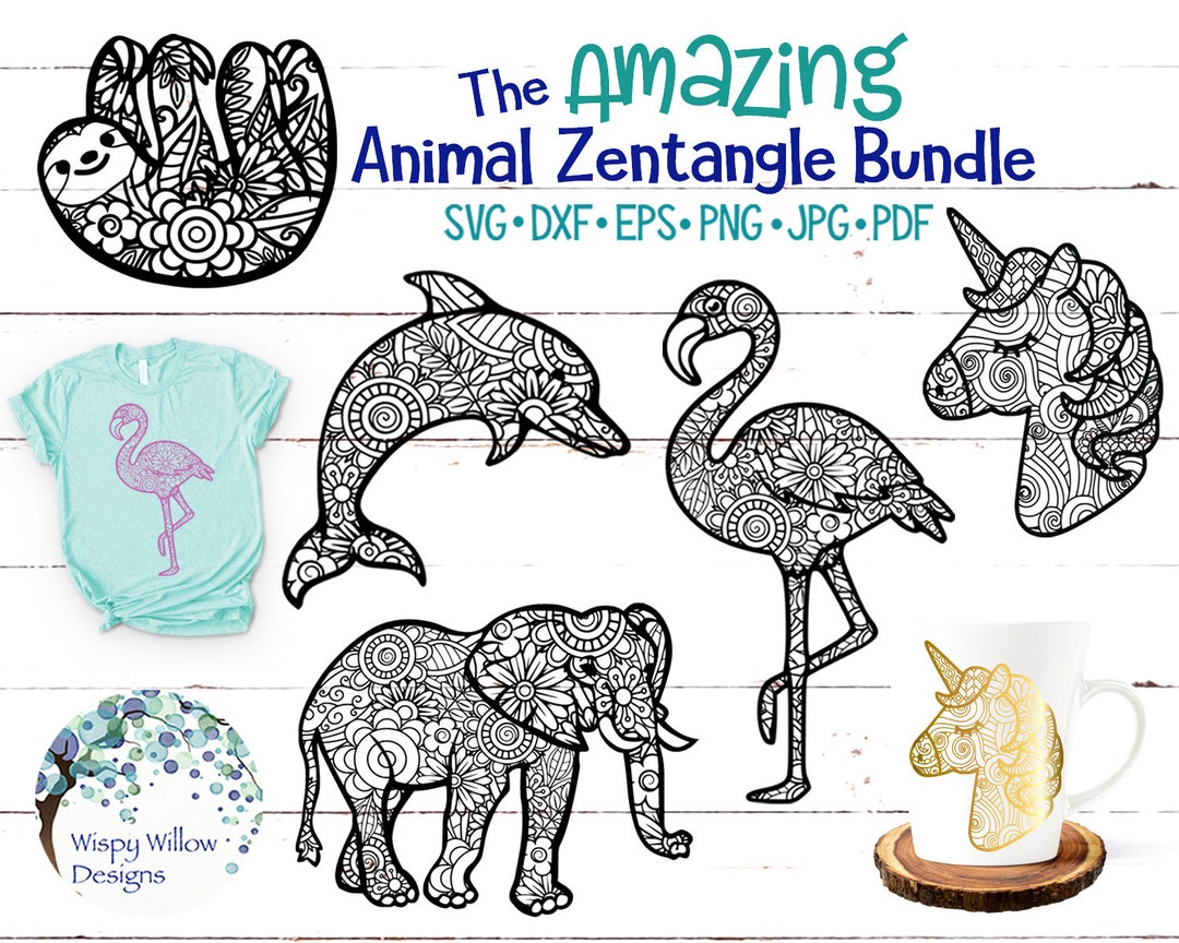The Amazing Animal Zentangle SVG Bundle, Flamingo, Sloth, Elephant ...