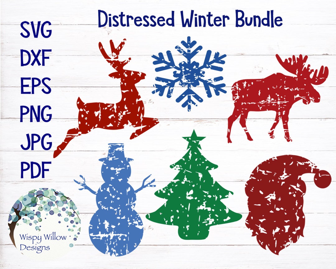 Distressed Grunge Winter SVG Bundle, DXF, PNG, Jpg, Winter, Christmas ...