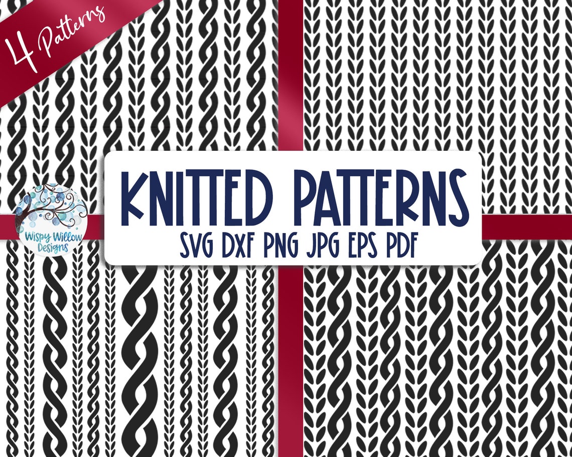 Knitted Pattern SVG Bundle, Knitting Yarn Texture PNG, Cable Stitch ...
