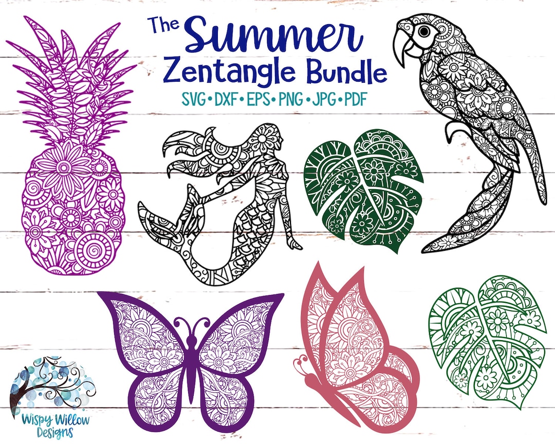 Summer Zentangle SVG Bundle, DXF, Pdf, Png, Pineapple, Butterfly ...