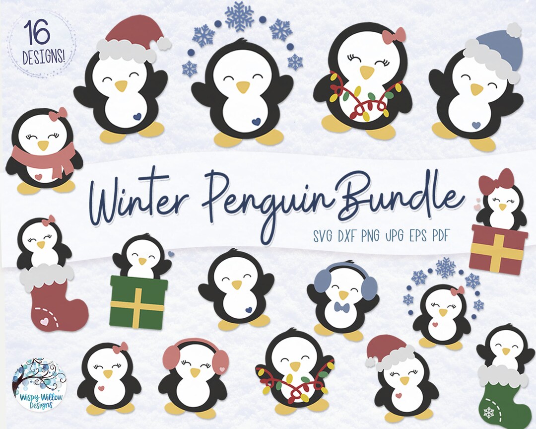 Winter Penguin SVG Bundle, Christmas Penguins With Santa Hat, Penguins ...