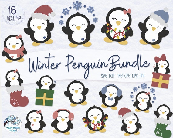 Winter Penguin SVG Bundle Christmas Penguins With Santa Hat | Etsy