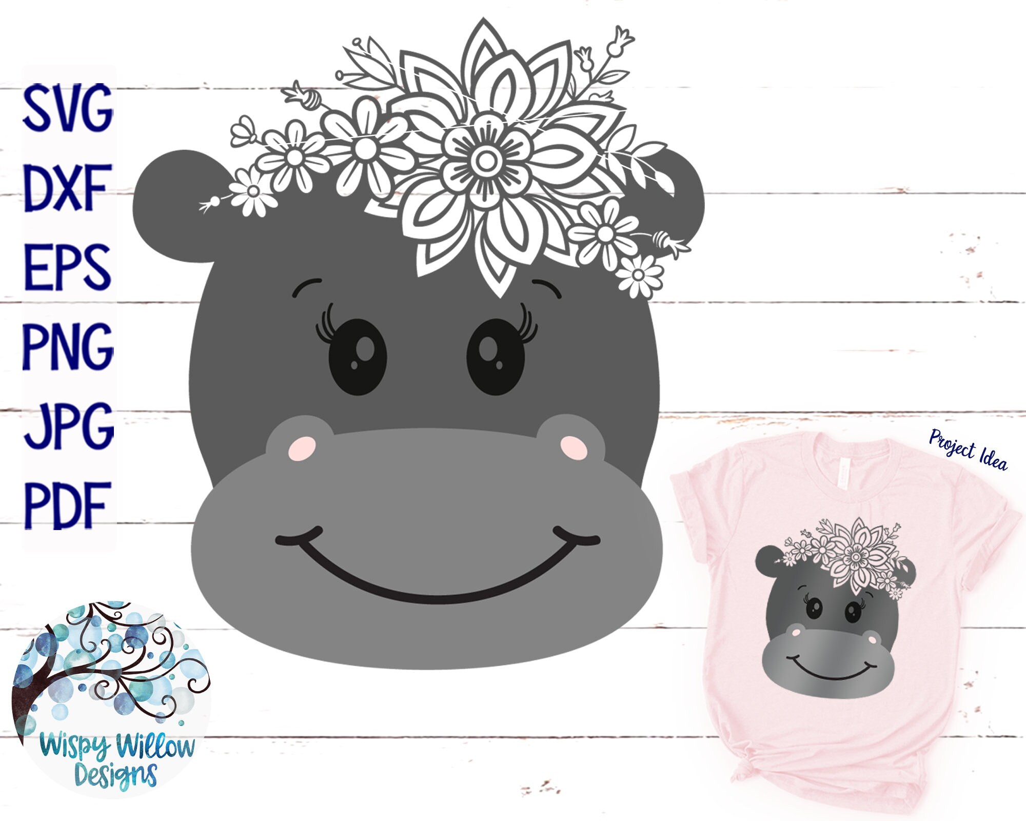 Floral Hippo SVG DXF png Girl Hippo Face SVG Hippo With | Etsy