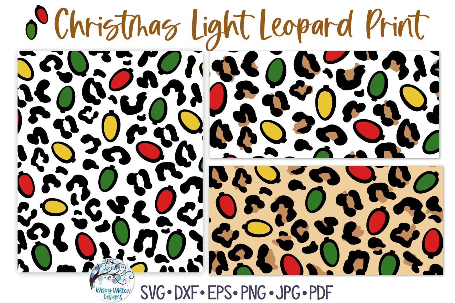 Christmas Light Leopard Print SVG Bundle for Cricut, Winter Holiday ...