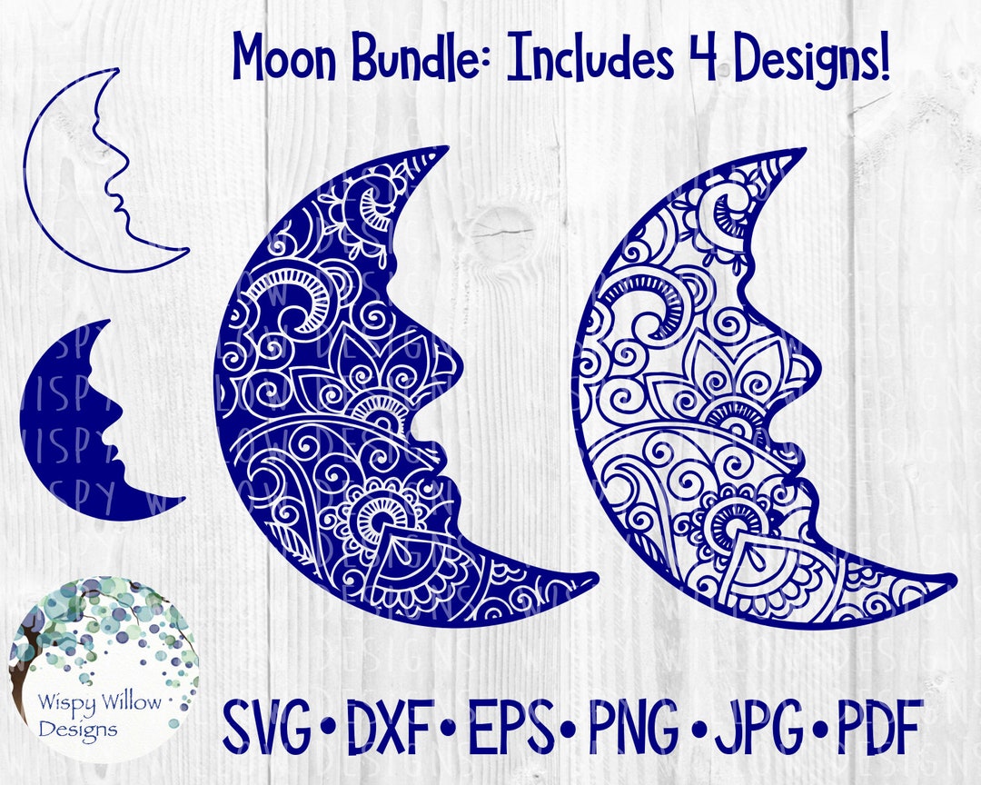 Moon Bundle Zentangle SVG DXF Png Jpg Eps Silhouette - Etsy