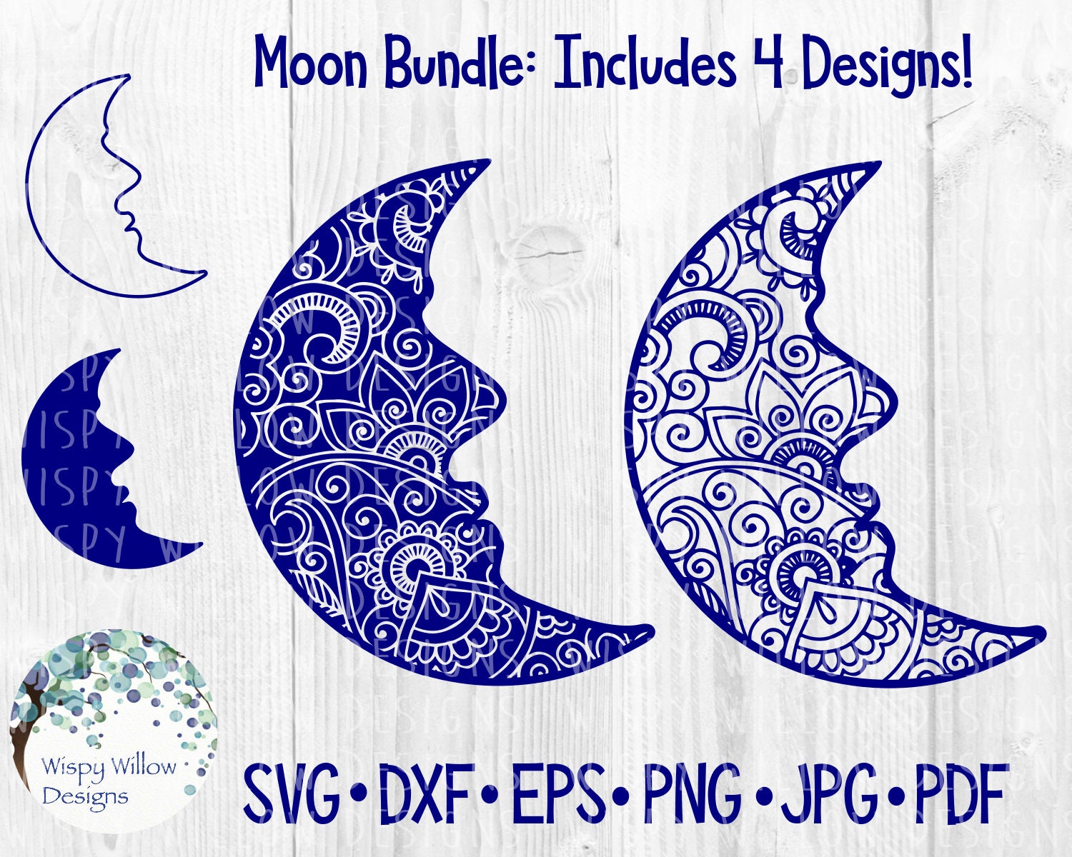 Moon Bundle Zentangle SVG DXF Png Jpg Eps Silhouette | Etsy