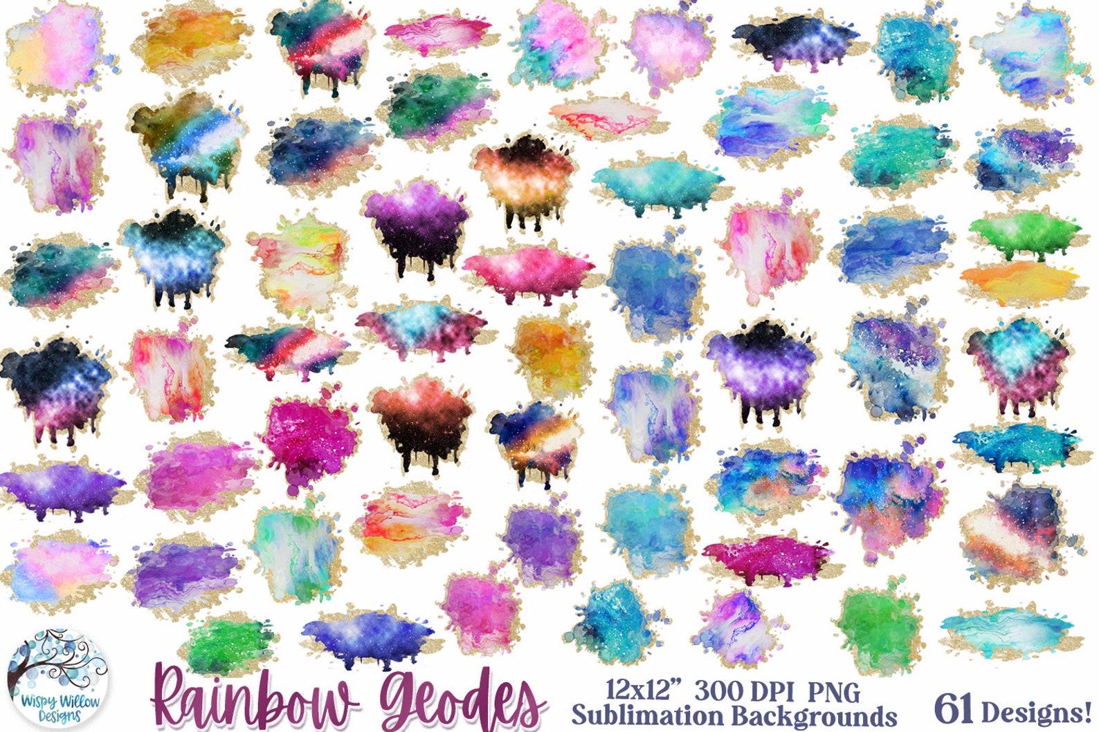 Rainbow Geode Sublimation Background Bundle Watercolor - Etsy