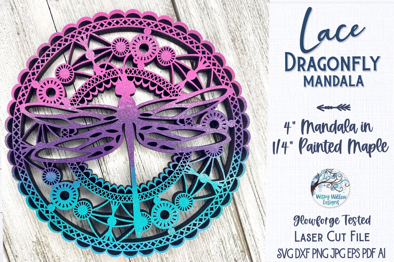 Lace Dragonfly Mandala for Glowforge or Laser Cutter SVG, Dragonfly ...