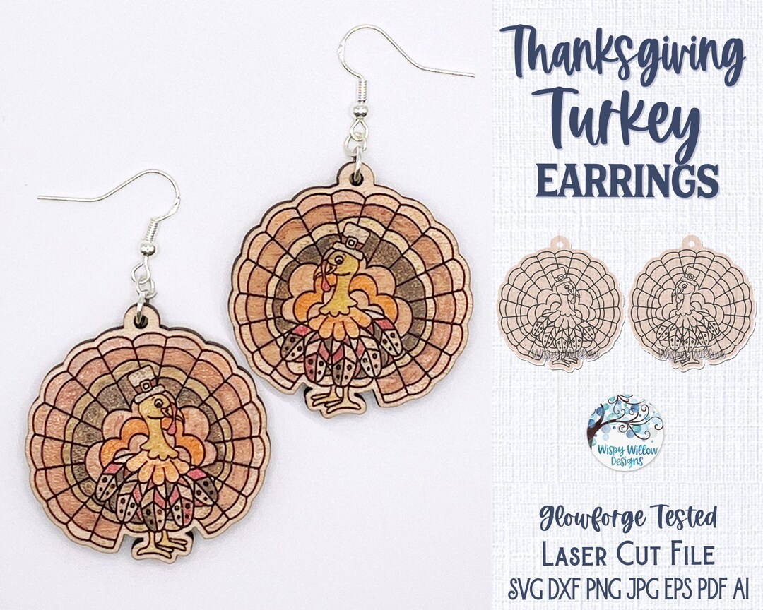 Thanksgiving Turkey Earring SVG File for Glowforge or Laser Cutter ...