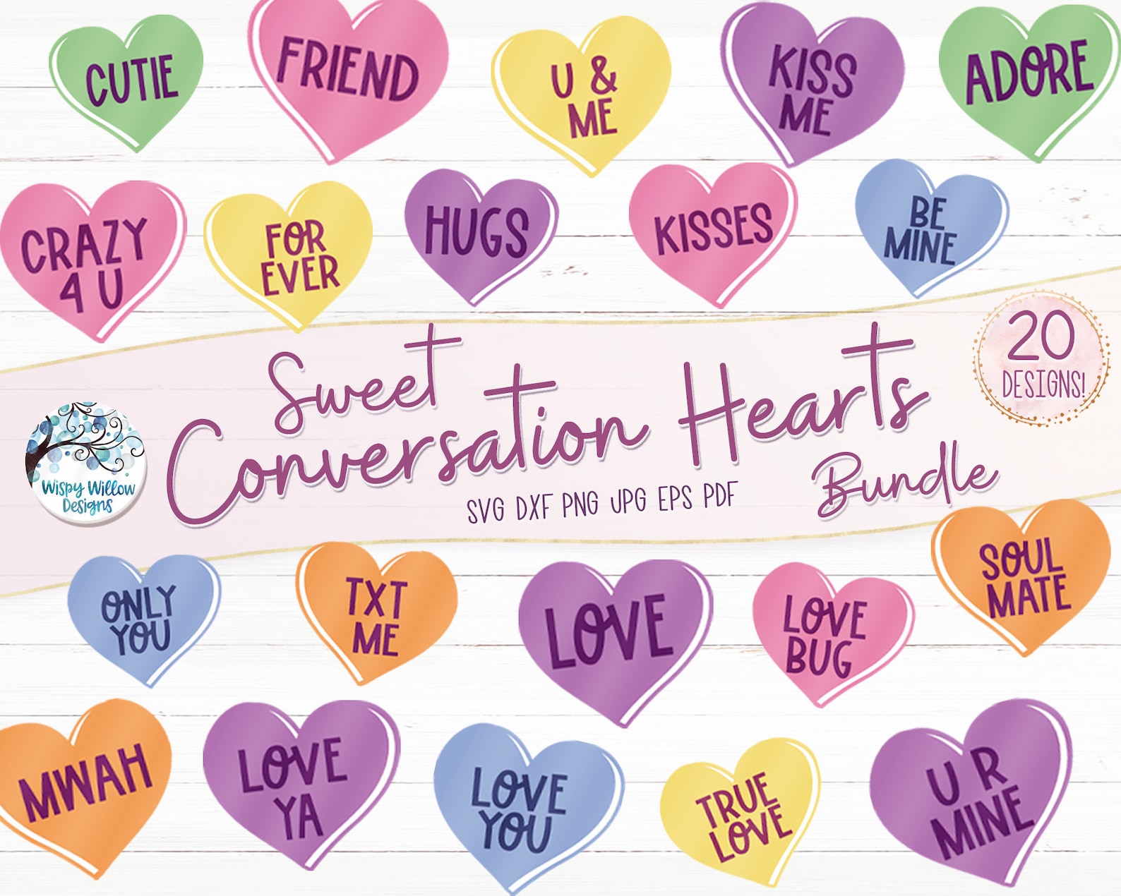 Sweet Valentine's Day Conversation Hearts SVG Bundle - Etsy