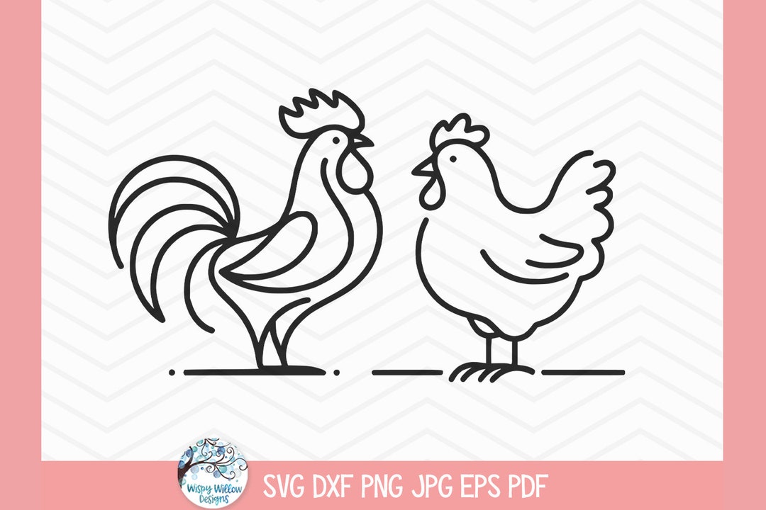 Chicken SVG for Cricut, Rooster Doodle Clipart PNG JPG, Chicken Line ...