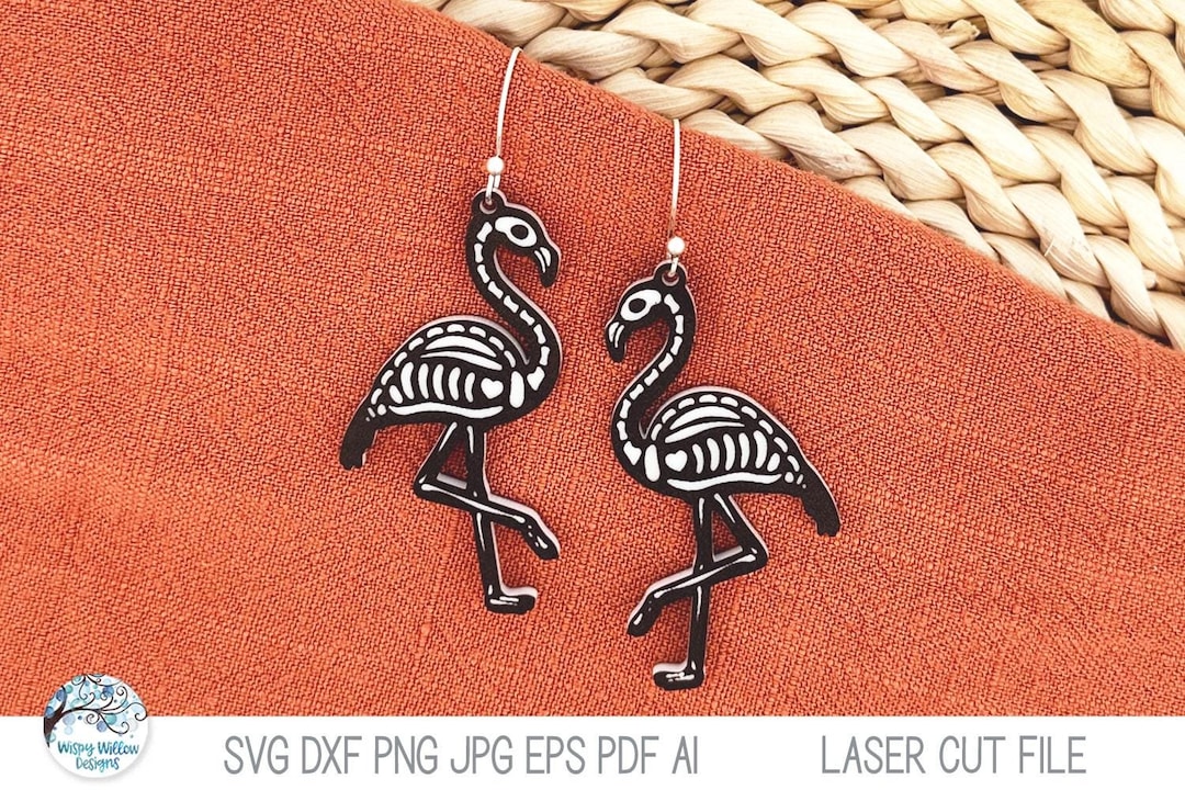 Skeleton Flamingo Earring SVG File for Laser Cutter, Halloween Earrings ...