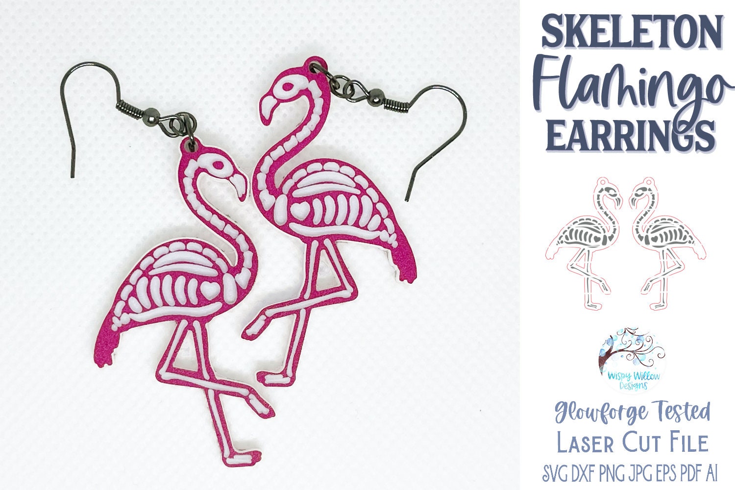 Skeleton Flamingo Earring SVG File for Laser Cutter, Halloween Earrings ...
