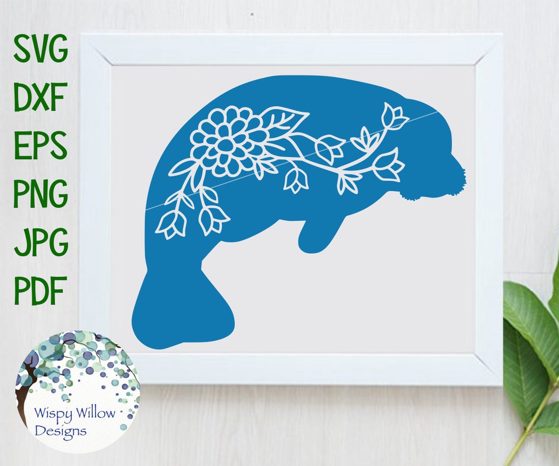 Floral Manatee SVG, DXF, Pdf, Png, Eps, Jpeg, Flowers, Manatees ...